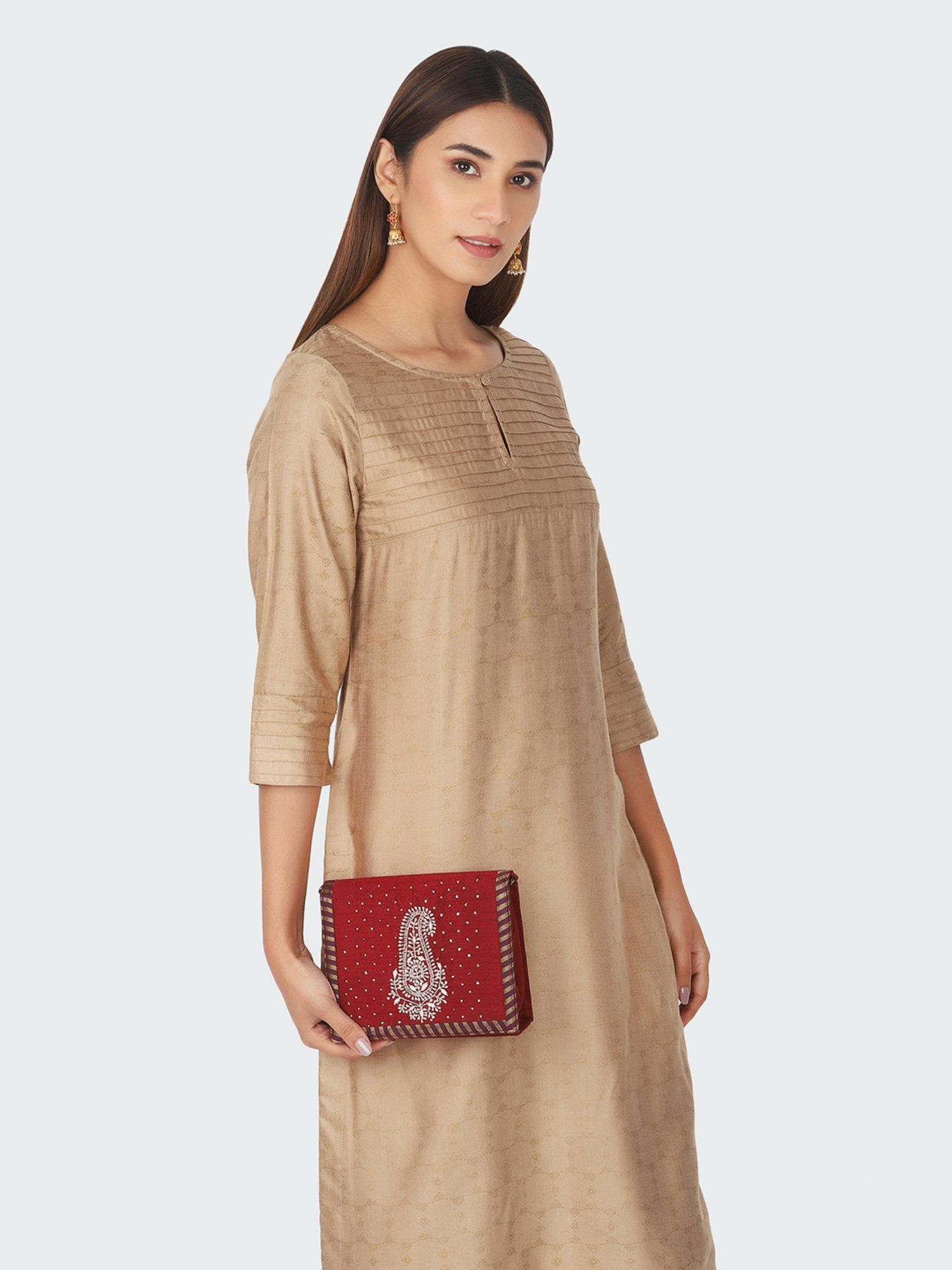 Buy Fabindia Fabric Embroidered Clutch Bag Online