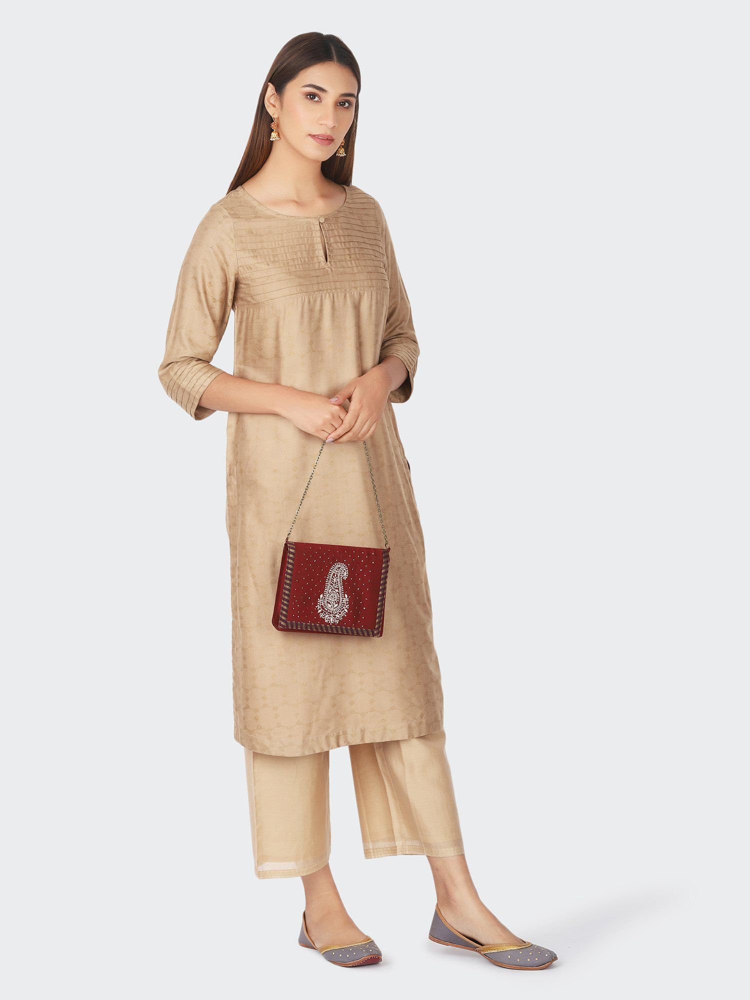 Buy Fabindia Fabric Embroidered Clutch Bag Online