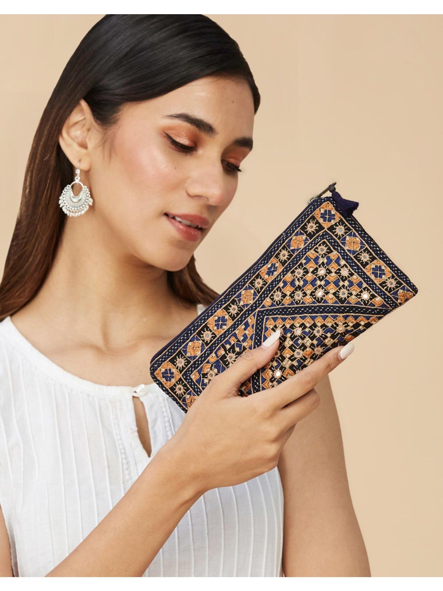 Buy Fabindia Multi Cotton Desert Embroidered Wallet Online