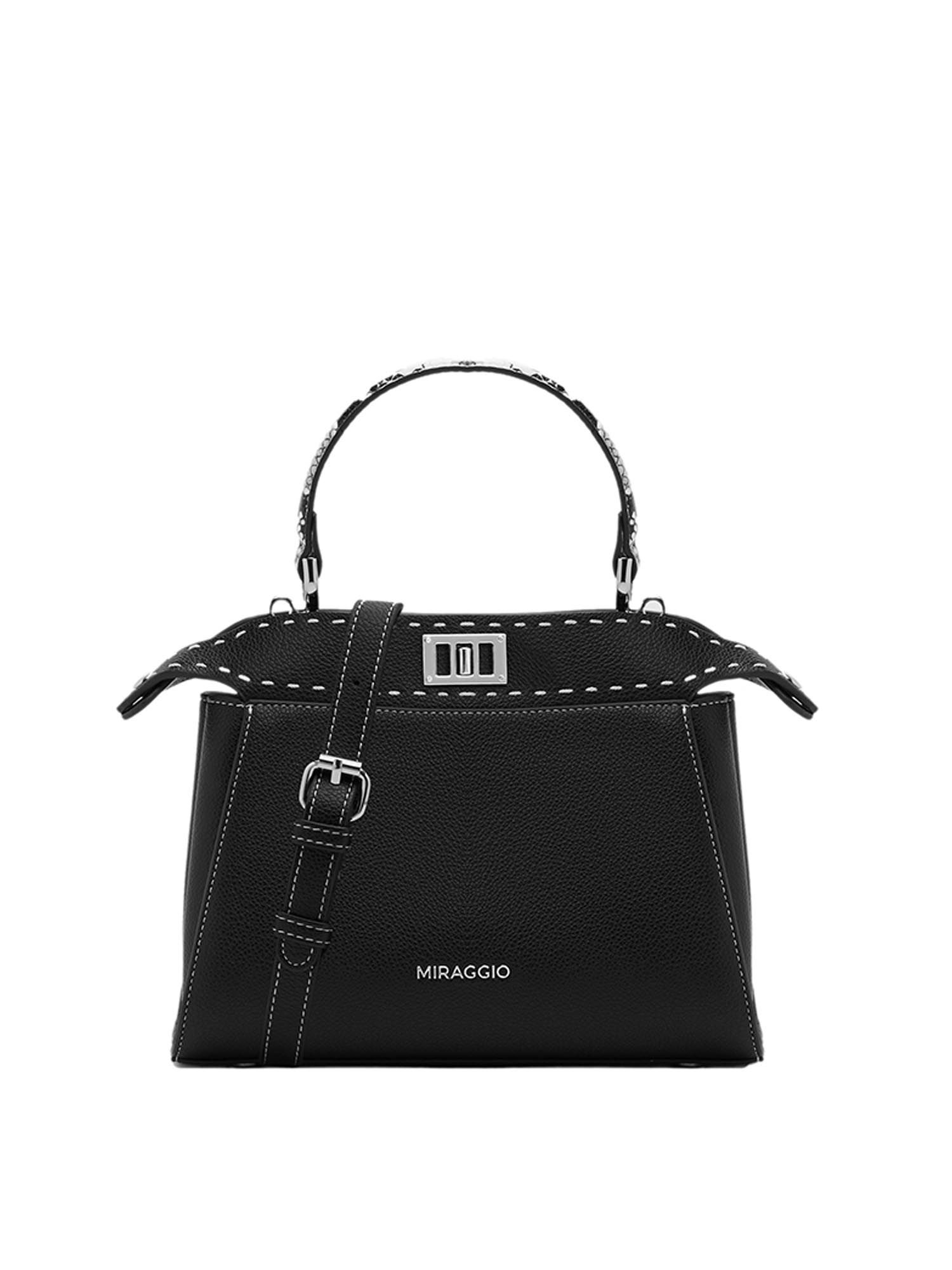 Buy MIRAGGIO Black Solid Pu Handbag with Detachable Strap Online