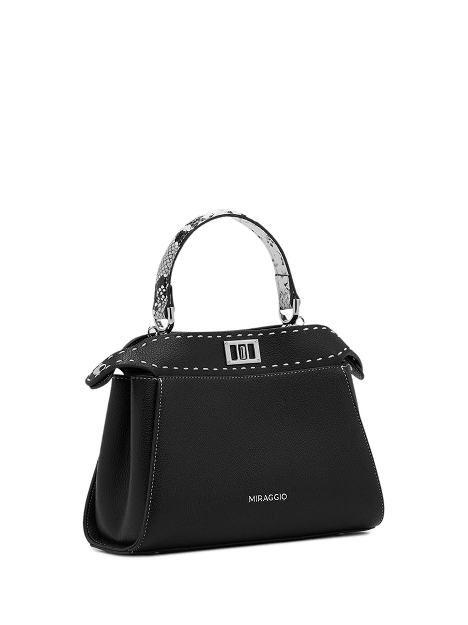 Buy MIRAGGIO Black Solid Pu Handbag with Detachable Strap Online