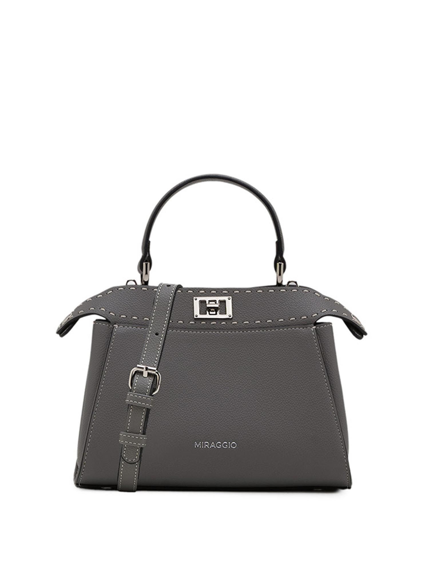 Buy MIRAGGIO Grey Solid Pu Handbag with Detachable Strap Online