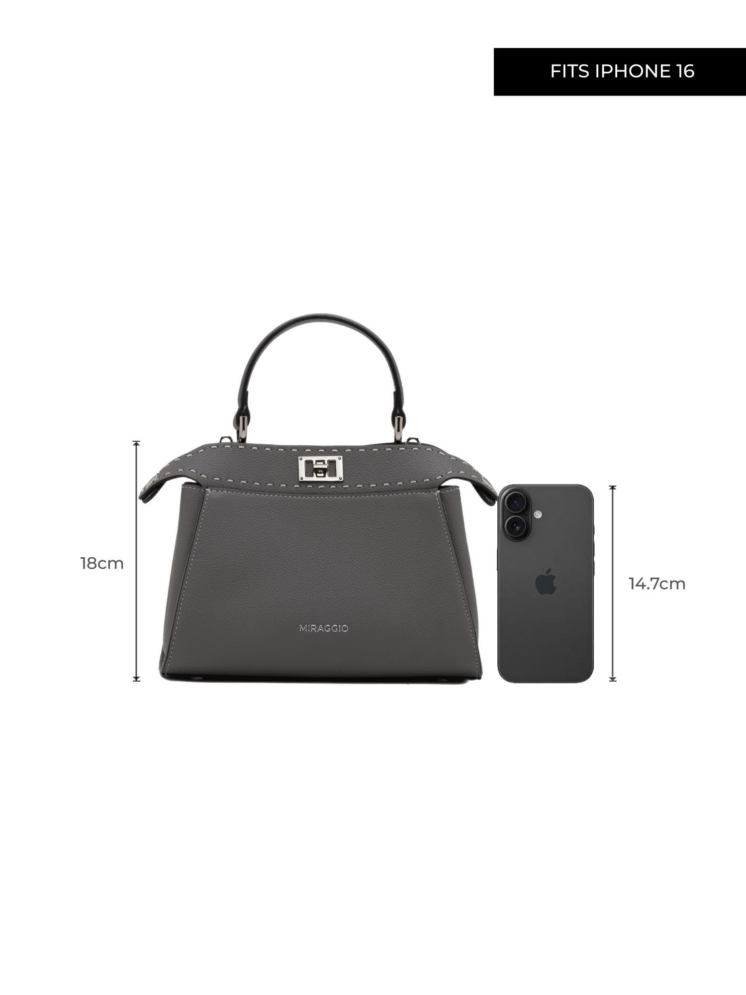 Buy MIRAGGIO Grey Solid Pu Handbag with Detachable Strap Online