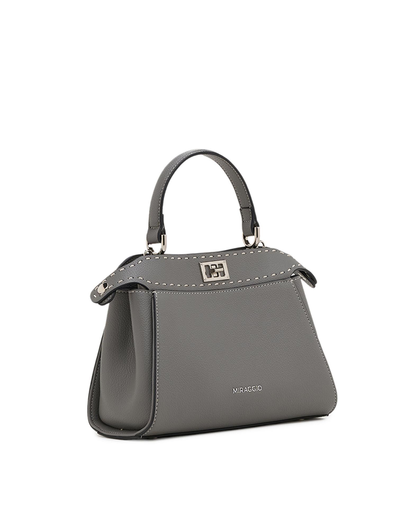 Buy MIRAGGIO Grey Solid Pu Handbag with Detachable Strap Online