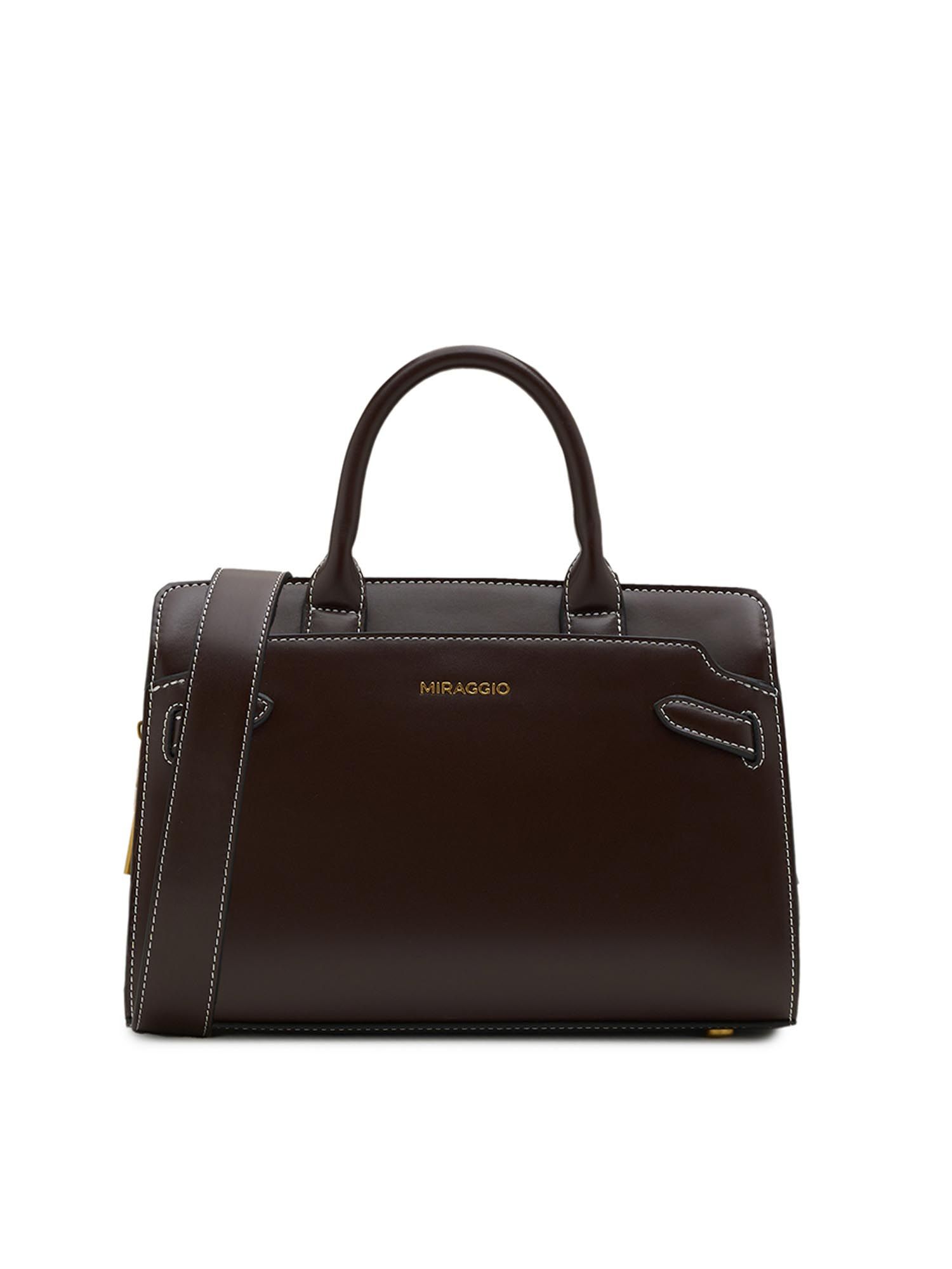 Buy MIRAGGIO Brown Solid Pu Handbag with Detachable Strap Online