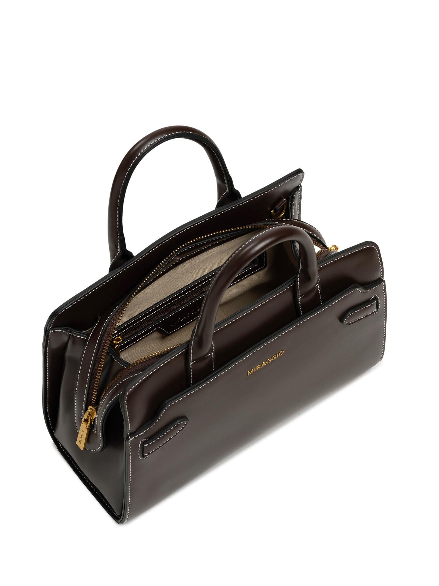 Buy MIRAGGIO Brown Solid Pu Handbag with Detachable Strap Online