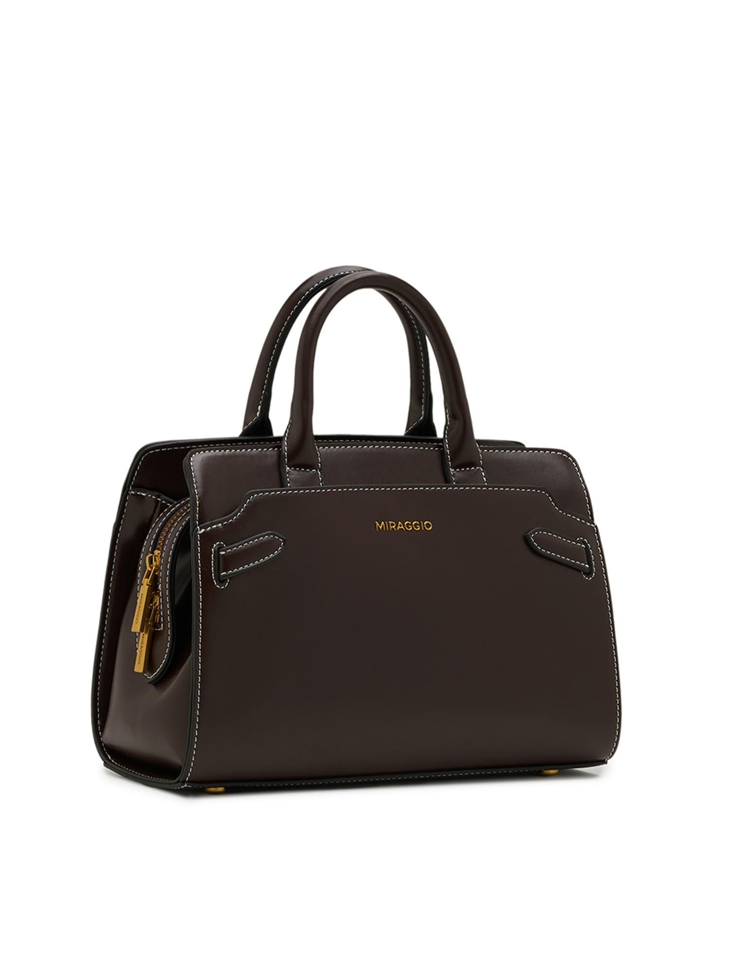 Buy MIRAGGIO Brown Solid Pu Handbag with Detachable Strap Online