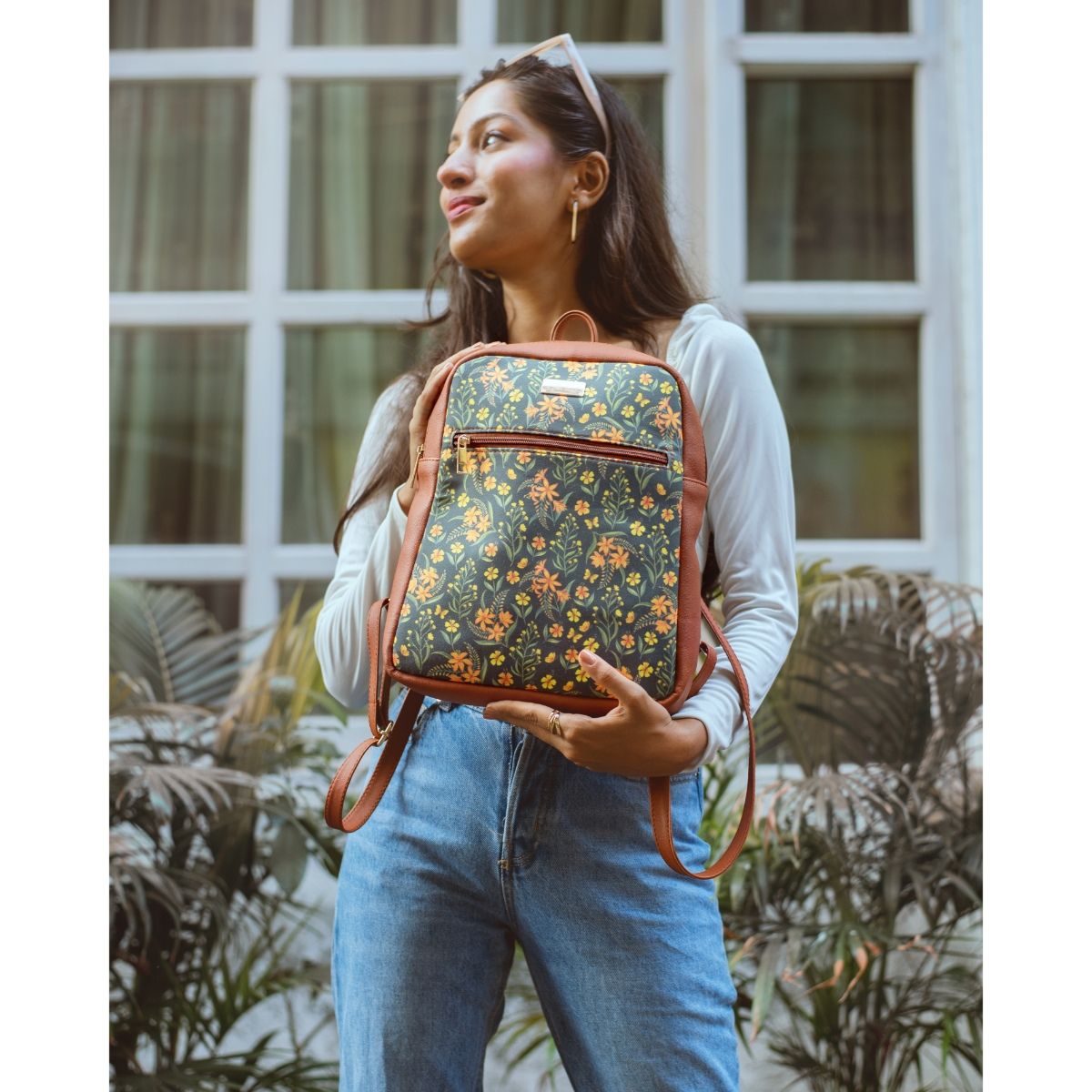 Buy Strokes by Namrata Mehta Grey Summer Blossoms Compact Backpack Online