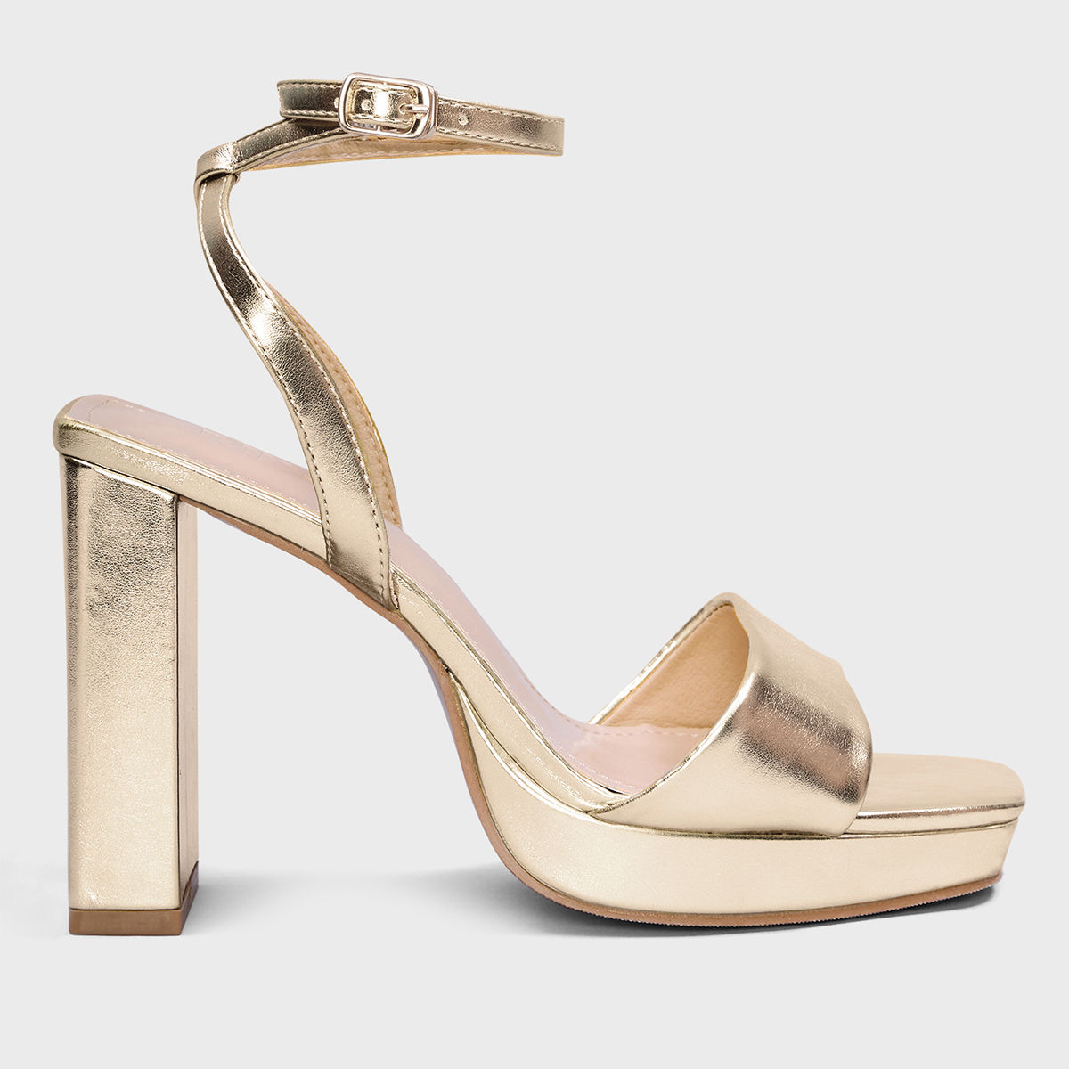 MIXT by Nykaa Fashion Gold Square Toe Chunky Platform Block Heels: Buy ...