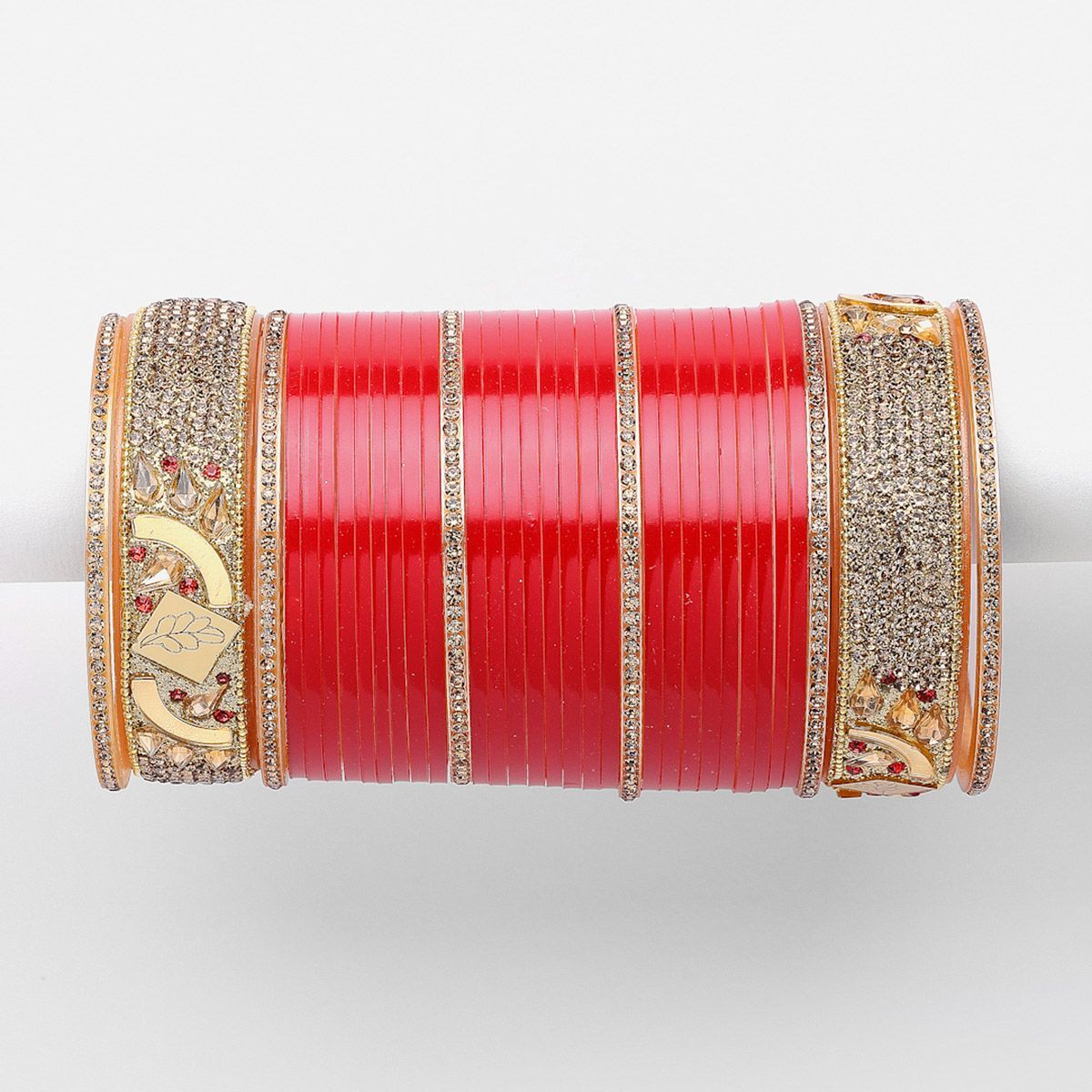 Buy PANASH Red and Gold Plated of 66 CZ Stone Matching Bangles Wedding ...