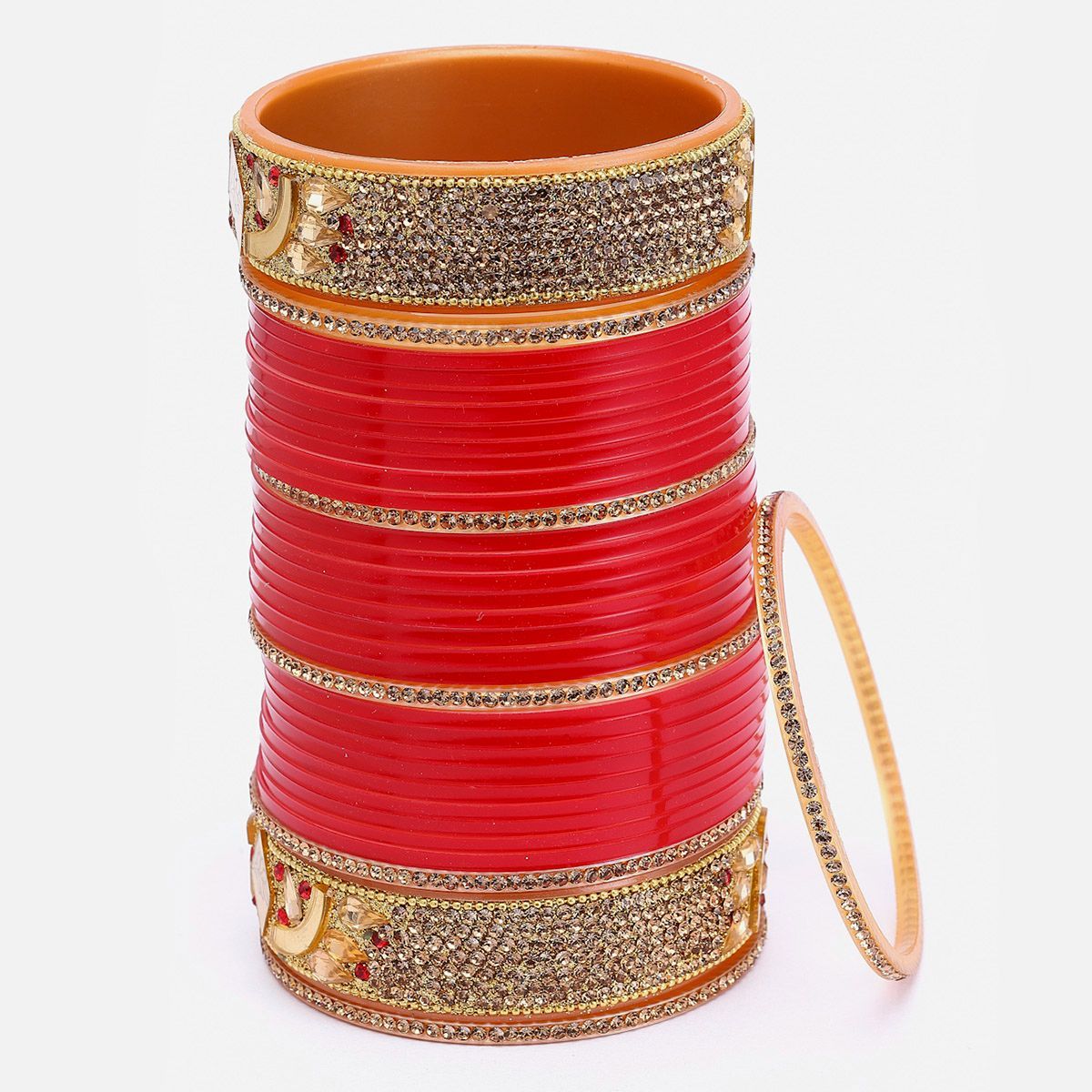 Buy PANASH Red and Gold Plated of 66 CZ Stone Matching Bangles Wedding ...