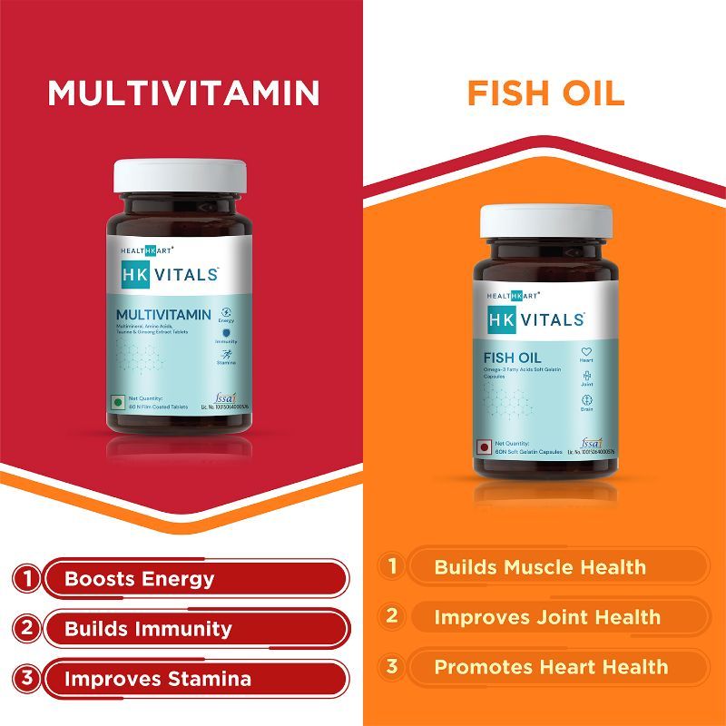 HealthKart Hk Vitals Fish Oil With Omega 3 And Multivitamin Combo, For ...