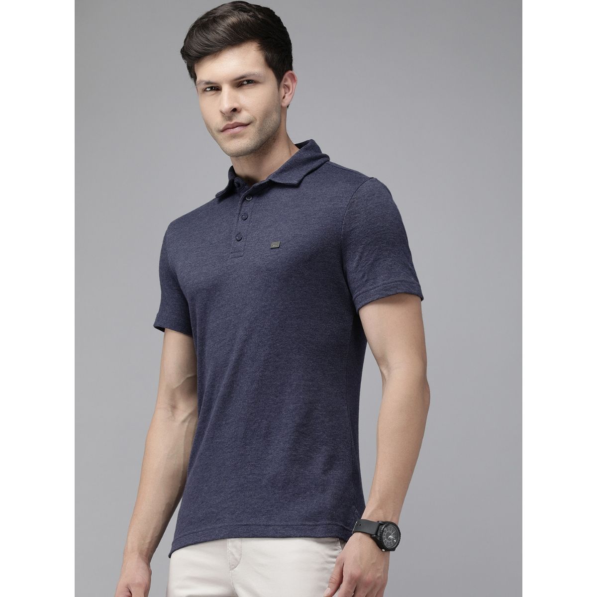 Buy The Bear House Men Navy Blue Solid Slim Fit Polo Collar Pure Cotton