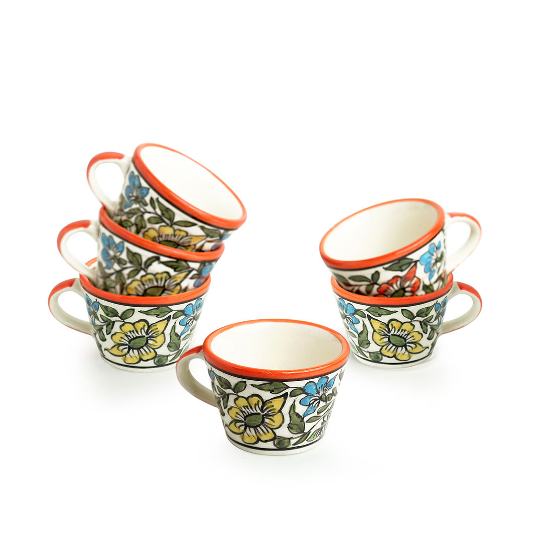 ExclusiveLane Mughal Bagheecha' Coffee & Tea Cups (Set of 6, 110 ml, Microwave Safe): Buy ...