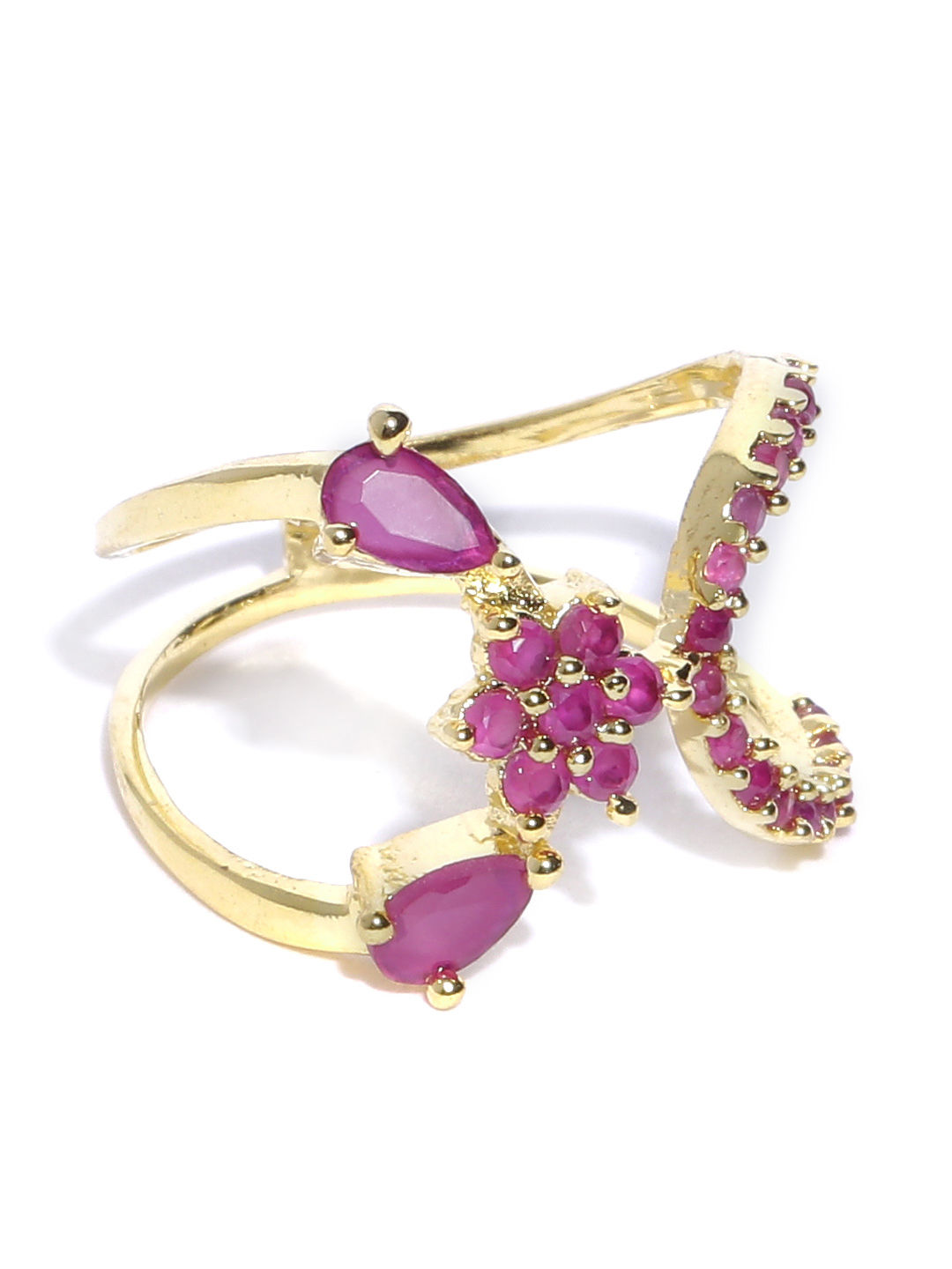Buy Priyaasi Gold Plated Ruby Studded Floral Pattern Lightweight Party Wear Finger Ring Online