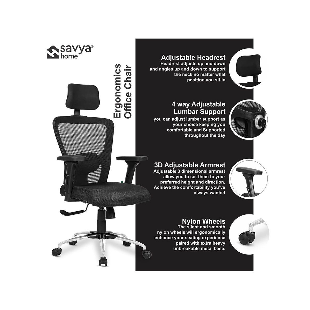 Buy Savya Home Beatle High Back Ergonomic Office Chair with Adjustable ...