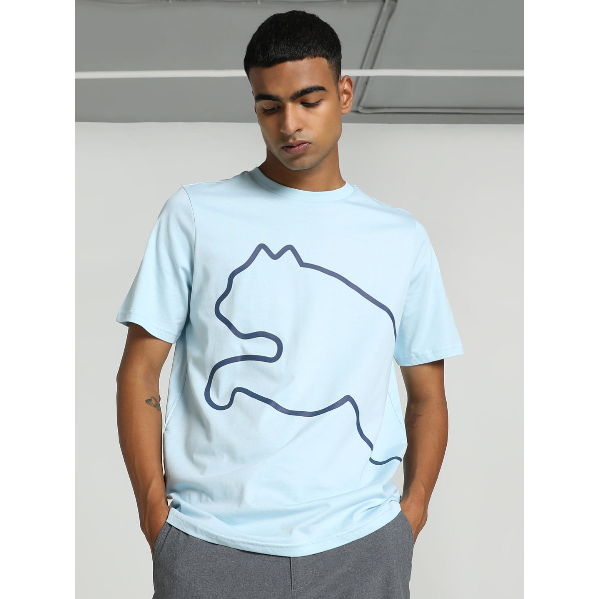Buy Puma Big Cat Logo Mens Aqua T-Shirt Online