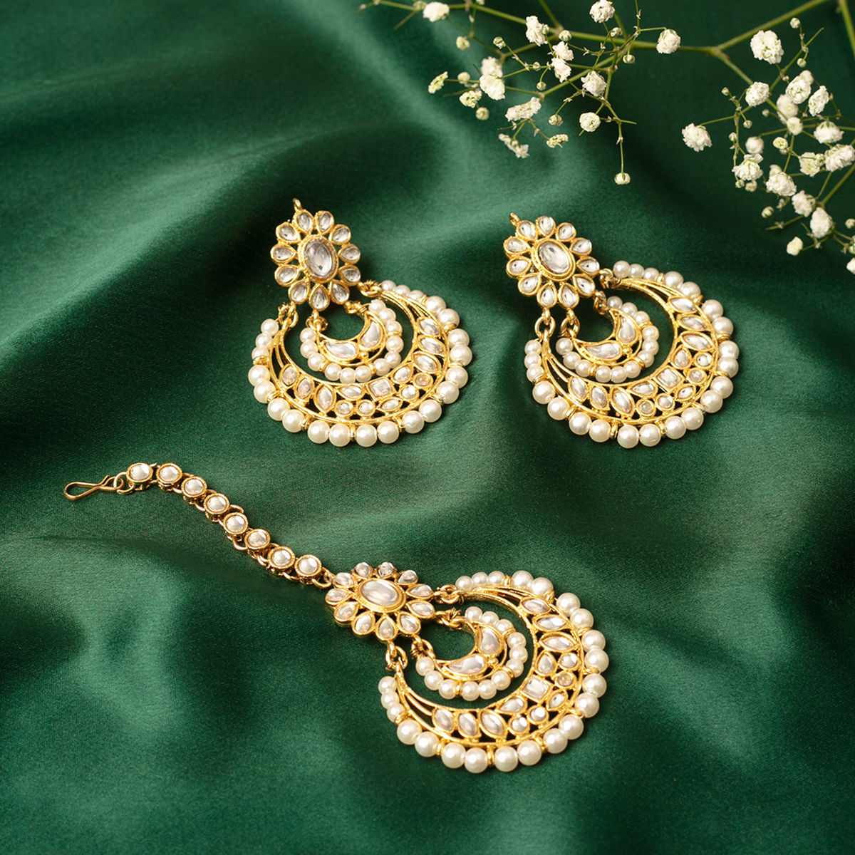Buy Zaveri Pearls Gold Tone Kundan And Pearls Wedding Collection Earring