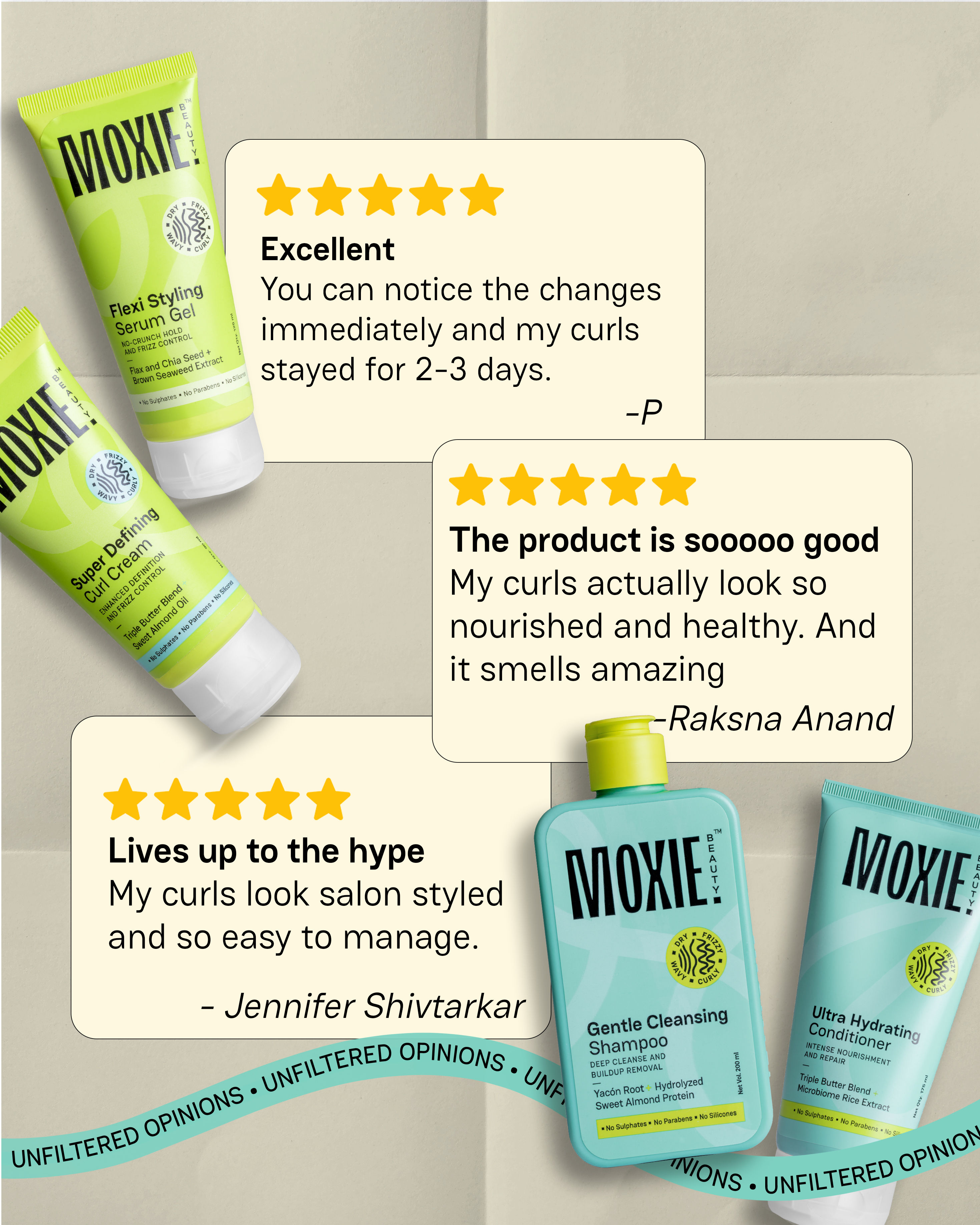 Buy Moxie Beauty The Moxie Curly Routine Shampoo, Conditioner, Curl Cream & Styling Serum Gel ...