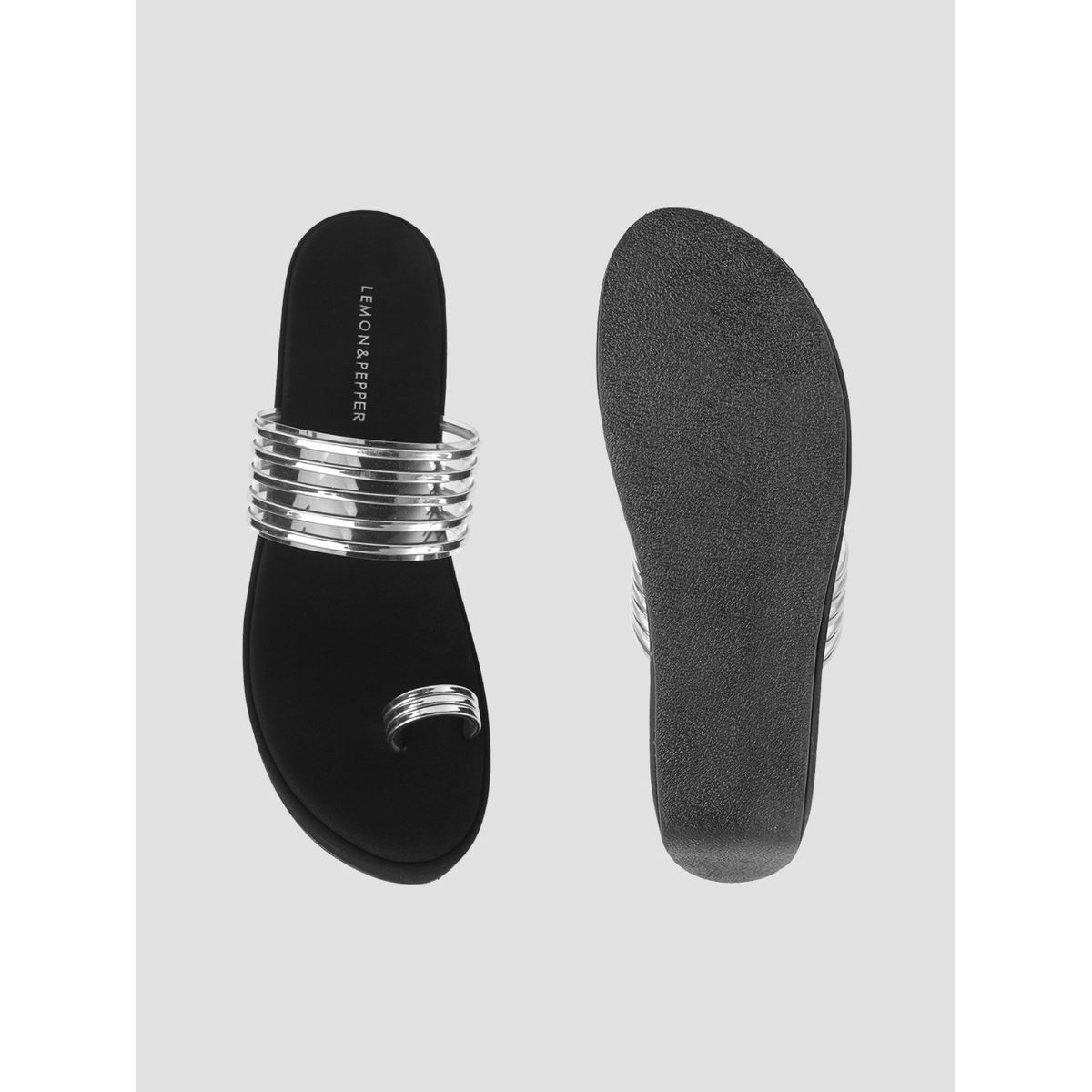 Buy Lemon & Pepper Metallic Solid One Toe Wedges Online