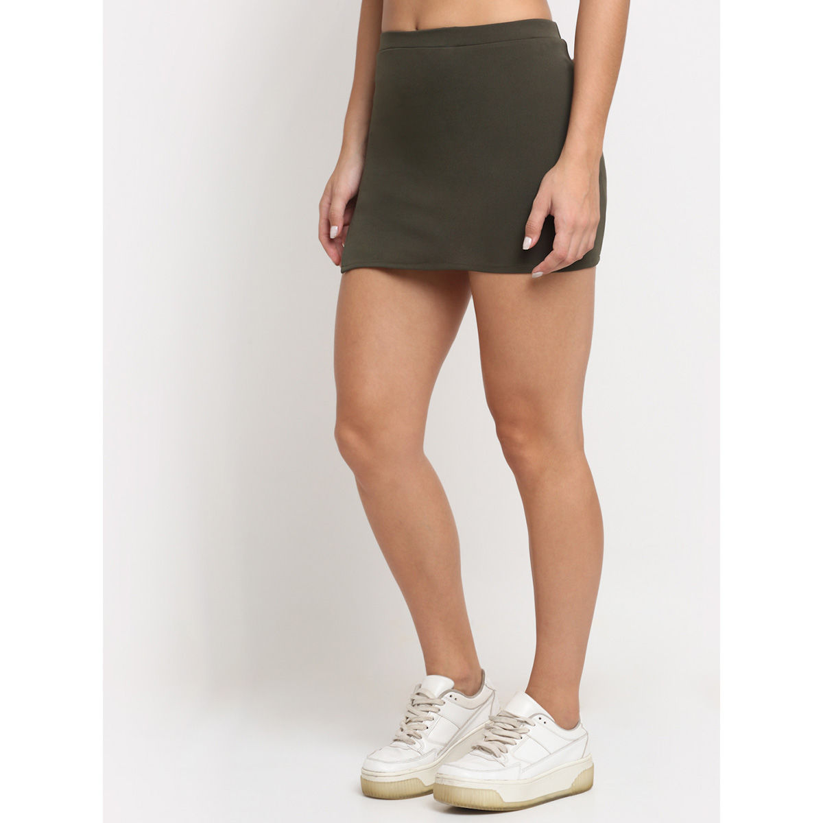 Buy EVERDION Deep Sage High-rise Mini Side Slit Skirt Online