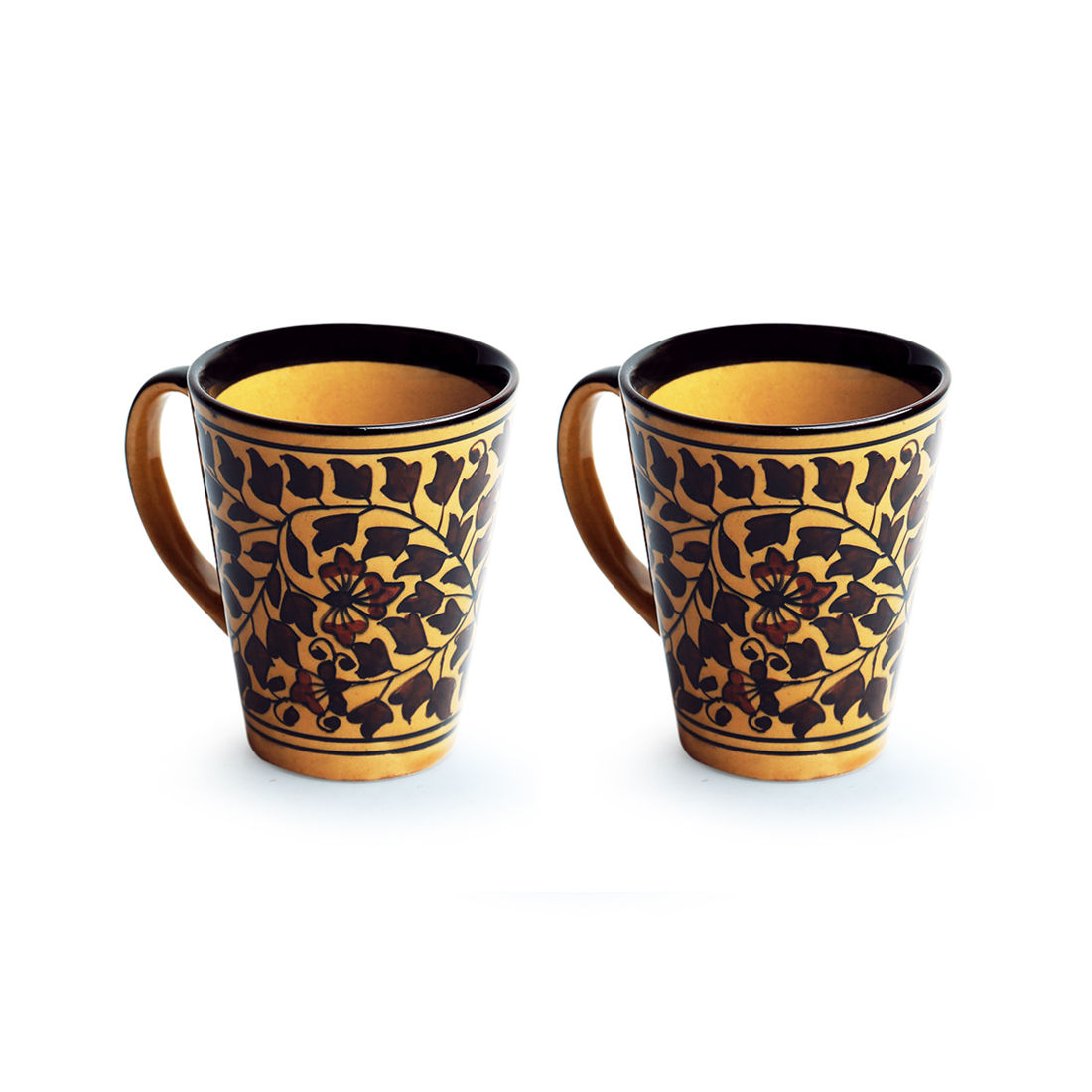 ExclusiveLane Mughal Floral' Hand-painted Ceramic Tea & Coffee Mugs (Set of 2, 240 ML): Buy ...