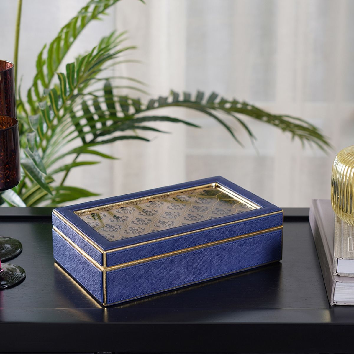 Buy Pure Home + Living Ziya Blue Gold Lid Box Large Online