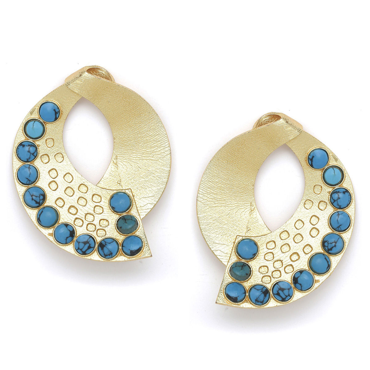 Buy PANASH Gold-toned & Turquoise Crescent Shaped Studs Online Buy PANASH Gold-toned & Turquoise Crescent Shaped Studs Online
