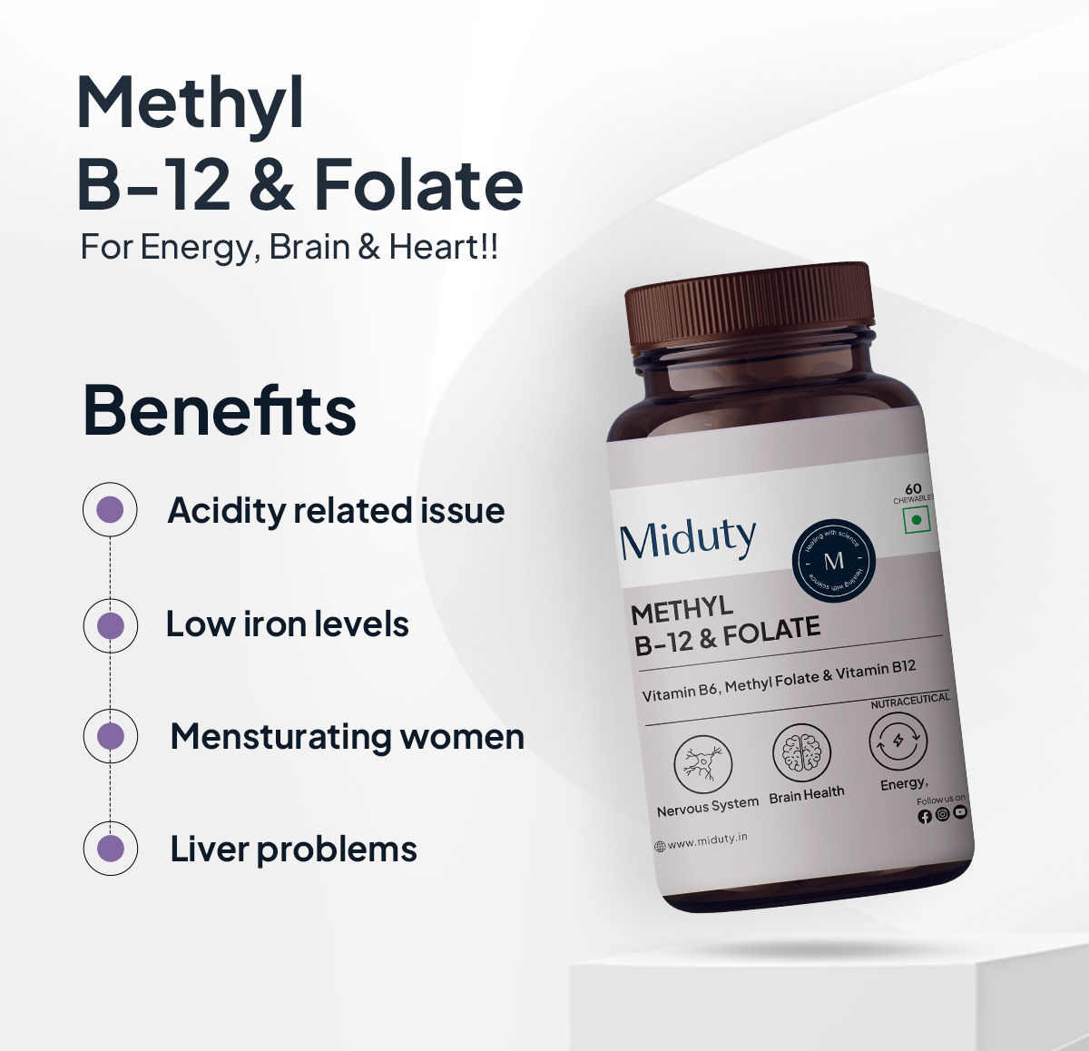 Buy Miduty Vitamin B12 Methyl Folate Fast Absorption Methylcoblamin ...