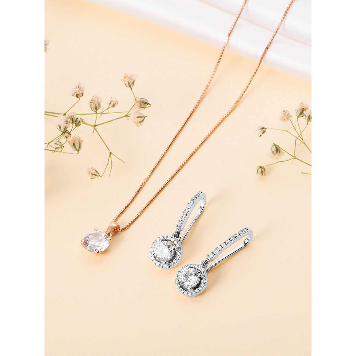 Buy Zavya Solitaire 925 Sterling Silver Jewellery Set Combo Online