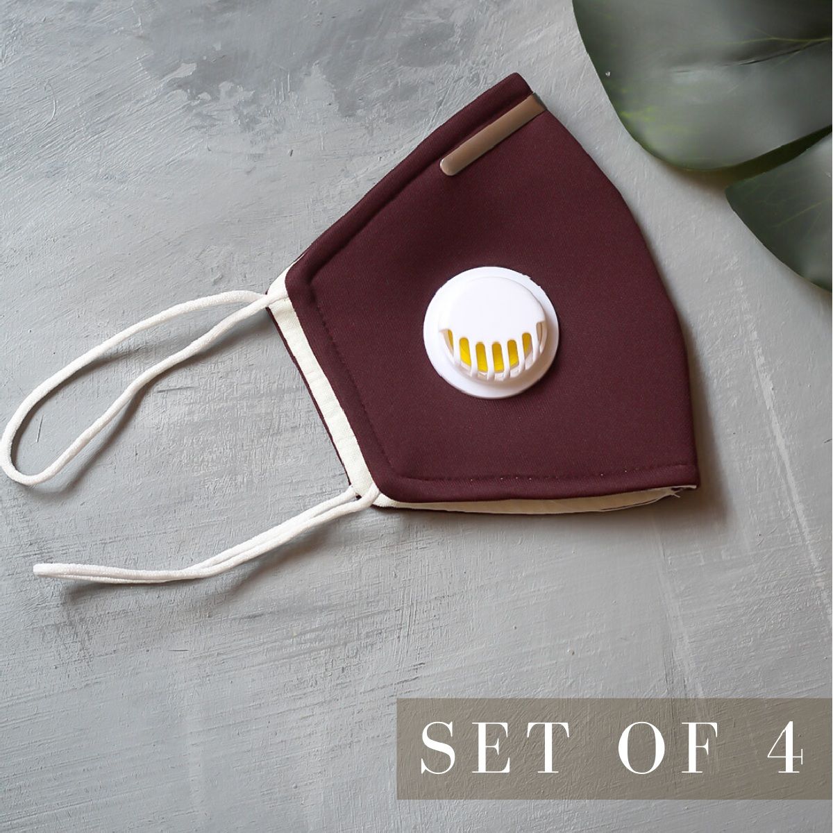 Bellofox 3-Ply Maroon Maroon Filter Valve Solid Cotton Face Mask (Pack ...