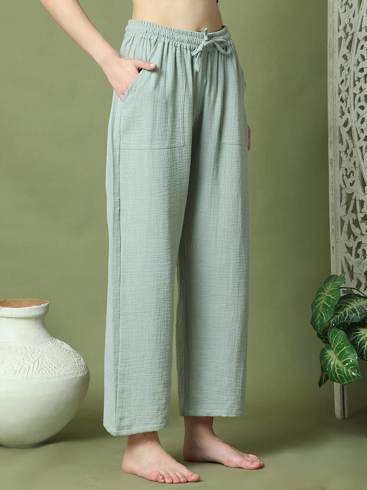 Buy TAG 7 SAGE GREEN DOUBLE CLOTH COTTON LOUNGE Pajama Online