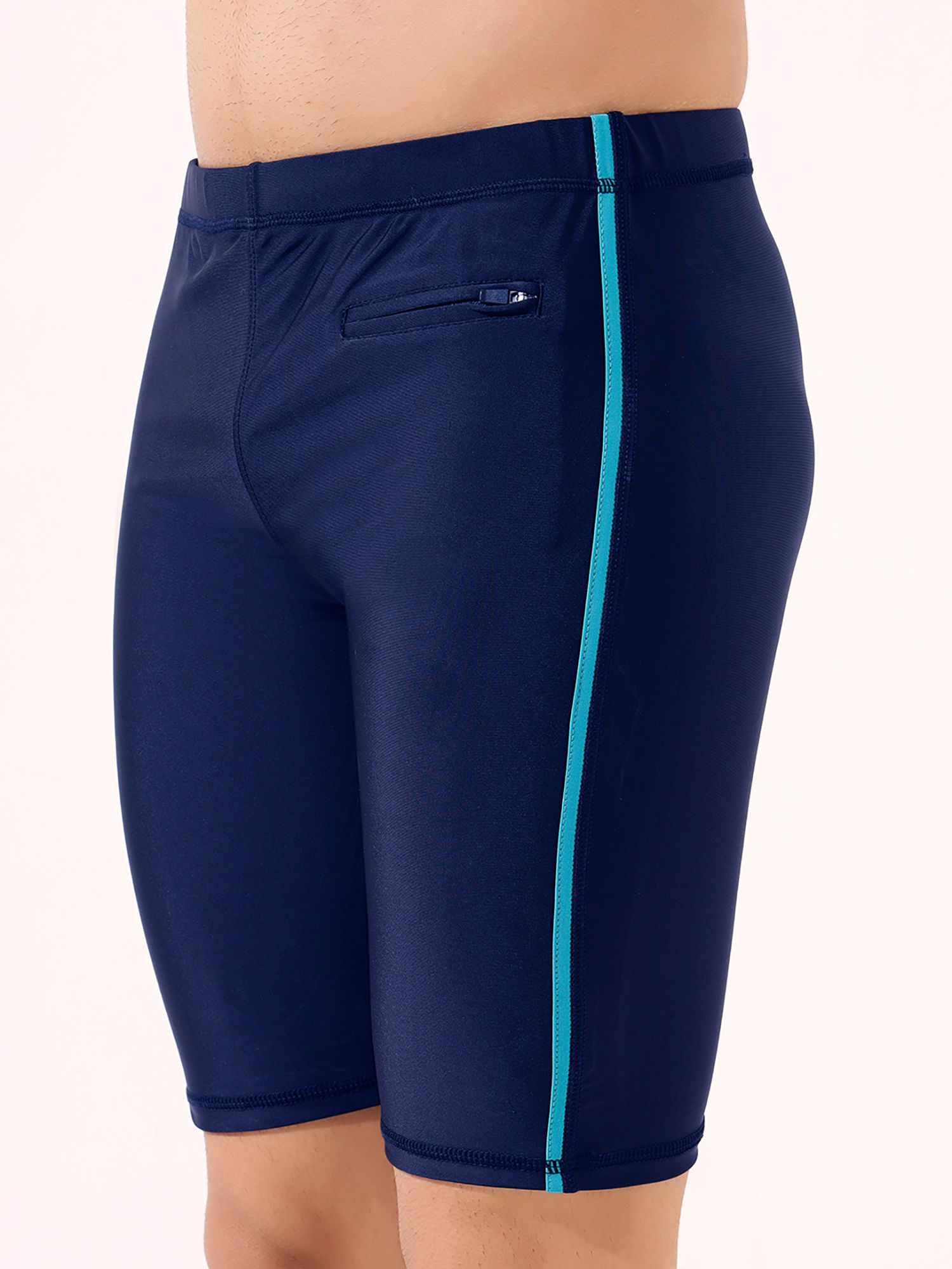 Buy LYCOT Men Nylon Blue Piping Swim Jammer Shorts With Zip Pocket Online