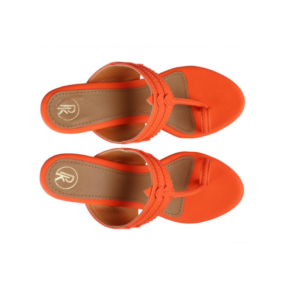 Buy PREET KAUR Neon Orange Kolhapuri Heels Online