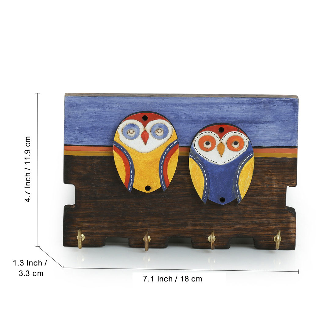 Buy ExclusiveLane Twin Owl Motifs' Wooden Key Holder (4 Hooks) Online
