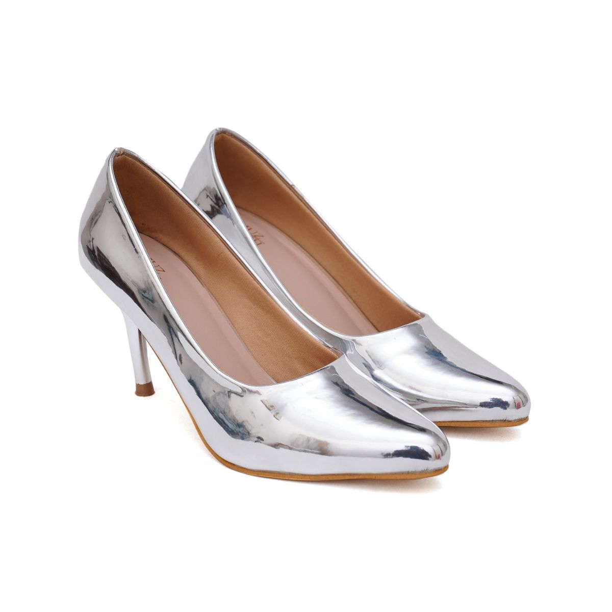 SHUZ TOUCH Solid Light Silver Metallic Pumps: Buy SHUZ TOUCH Solid ...