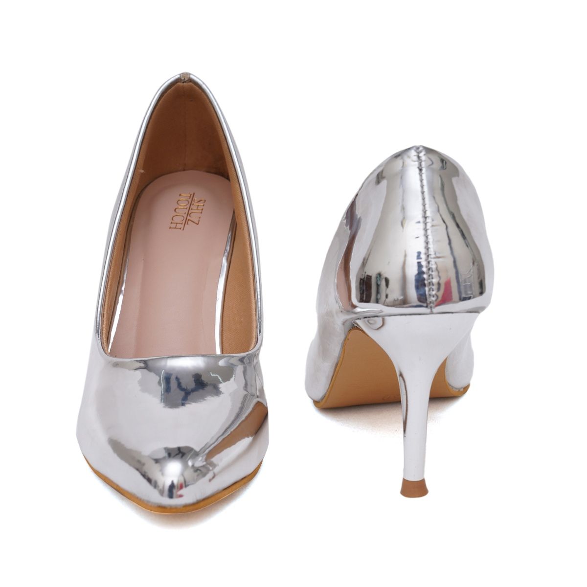 SHUZ TOUCH Solid Light Silver Metallic Pumps: Buy SHUZ TOUCH Solid ...