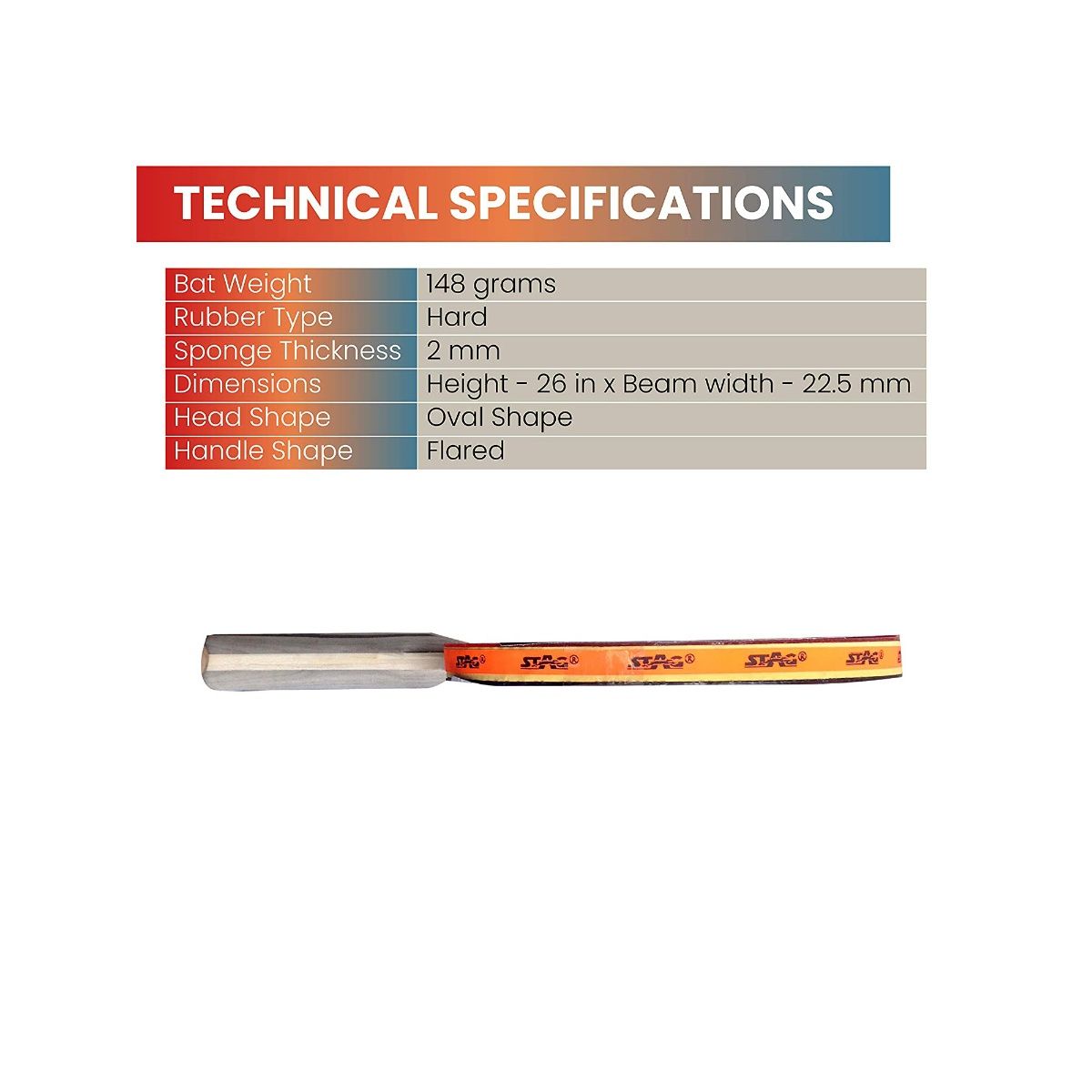 Buy STAG Wood 3 Star Table Tennis Racquet 148 grams Beginner ITTF ...