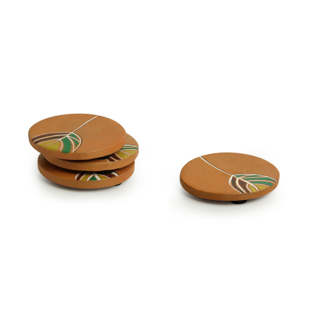 ExclusiveLane Shades of a Leaf' Hand-Painted Terracotta Coasters (Set ...