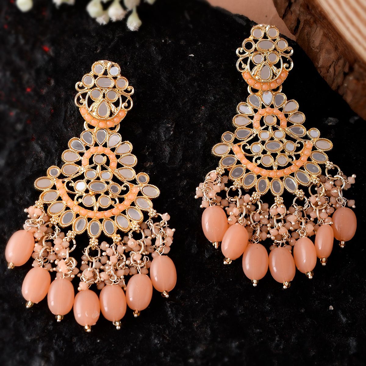 Peach color earrings online shopping store