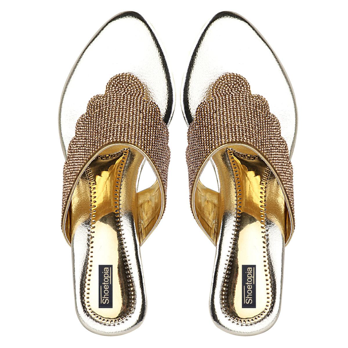 Buy Shoetopia Women Golden-toned Embellished Heel Online