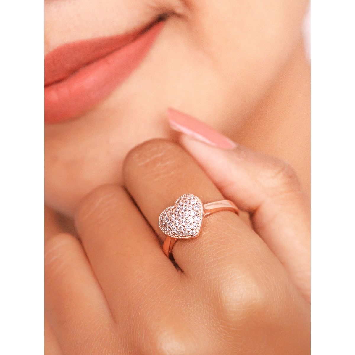 Buy SILBERRY 925 Sterling Silver Rose Gold Heart Allure Ring for Womens and Girls Online