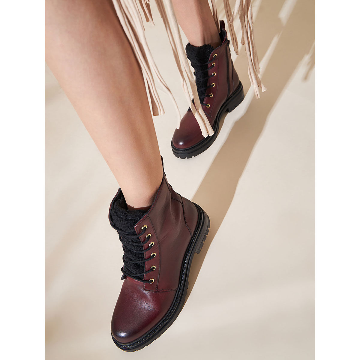 Buy Peach Flores Audrey Leather Lace Up Block Heeled Boots-Brown Online