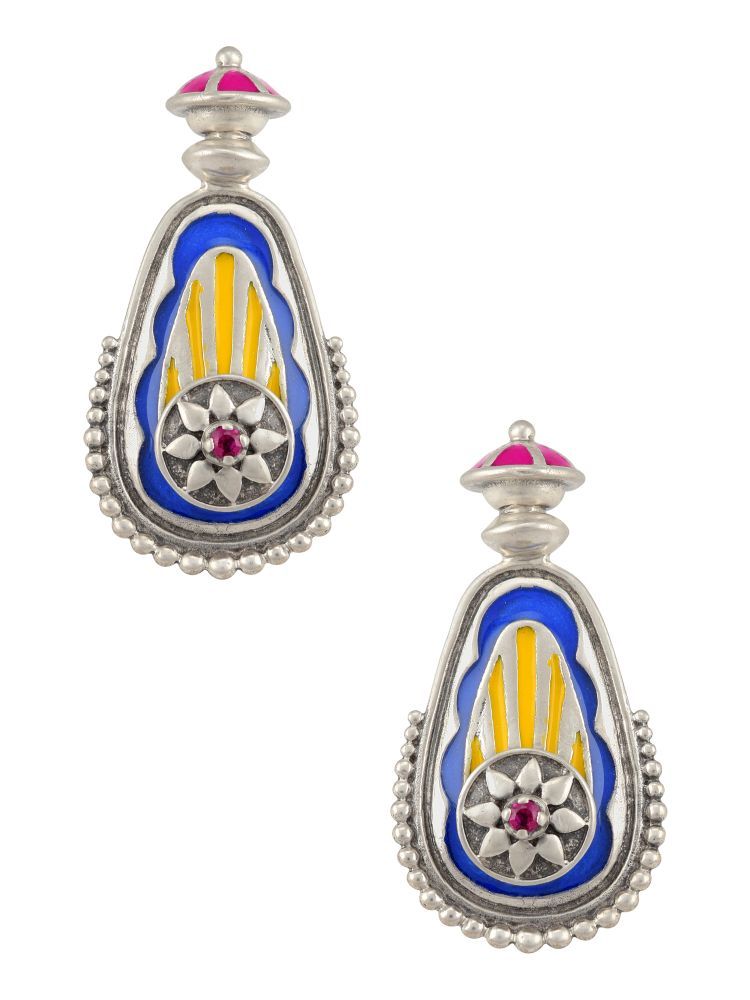 Buy Tribe Amrapali Multicolor Enameled Floral Dome Tribal Pop Earrings ...
