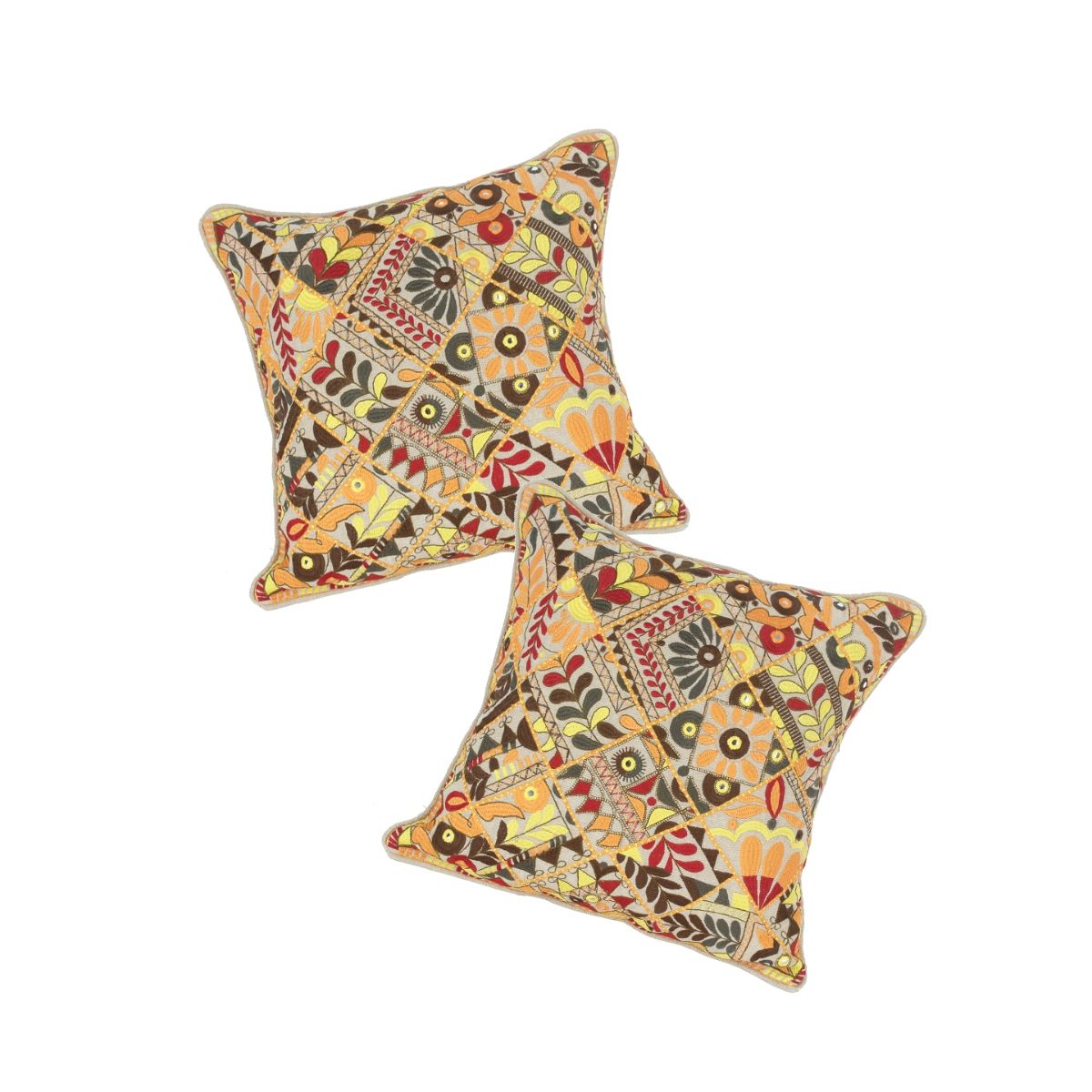 Buy eyda Multi Color Embroidered Cotton Cushion Covers Set Of 2-18X18 ...