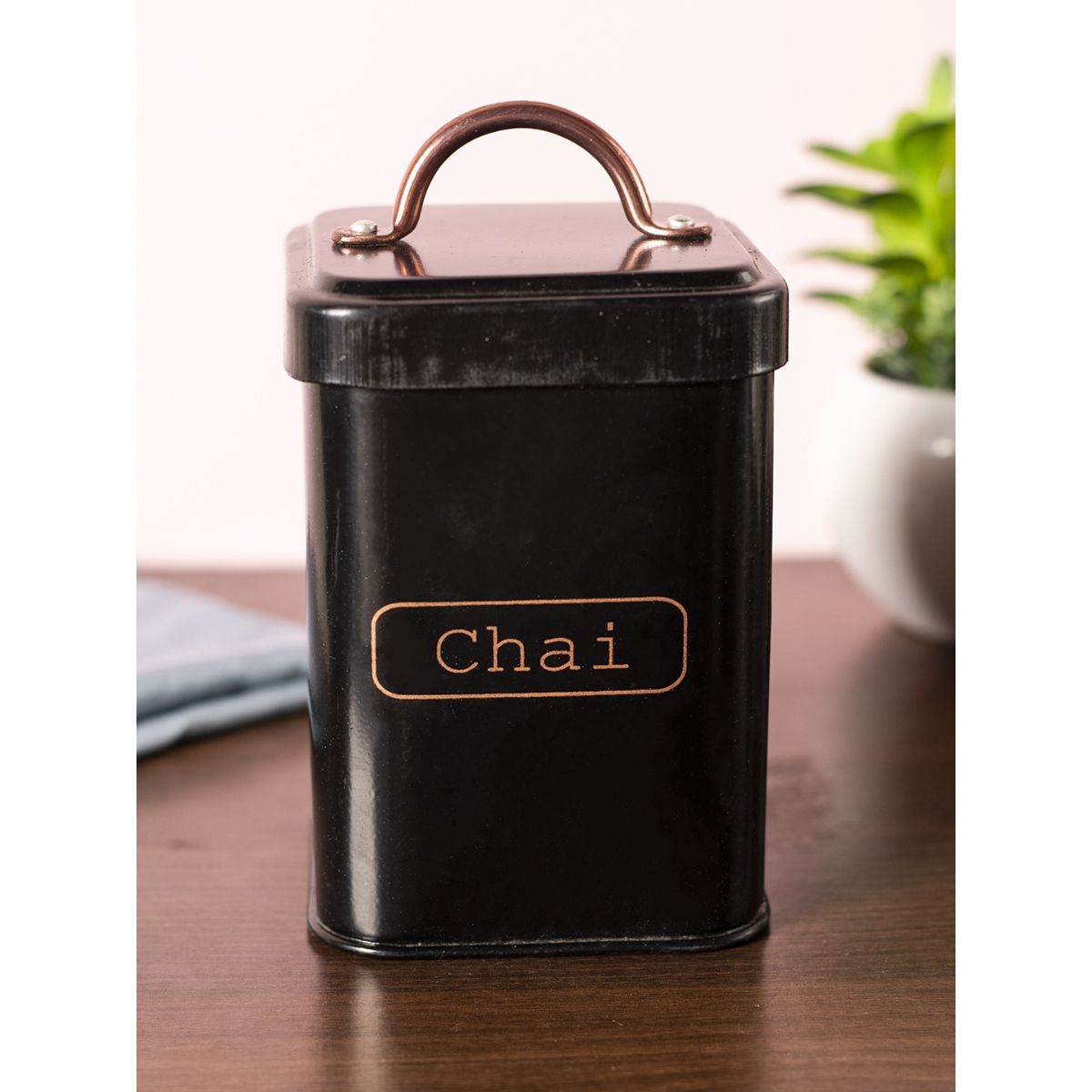 Voncasa Chai Jar Countertop Metal Storage Jar Black Mild Steel 1 Litre ...