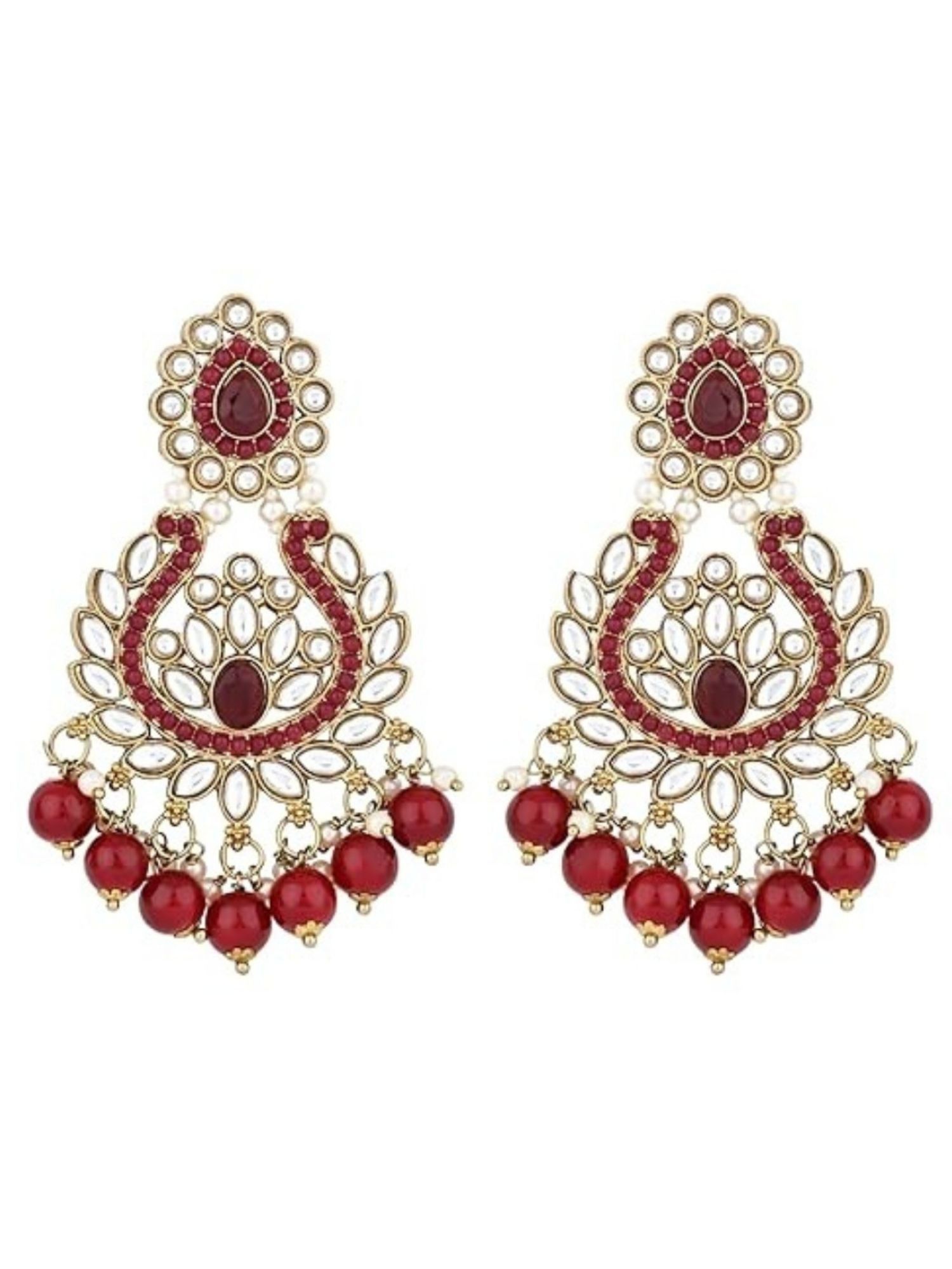 Buy I Jewels Traditional Design Handcrafted Kundan and Pearl Maroon ...