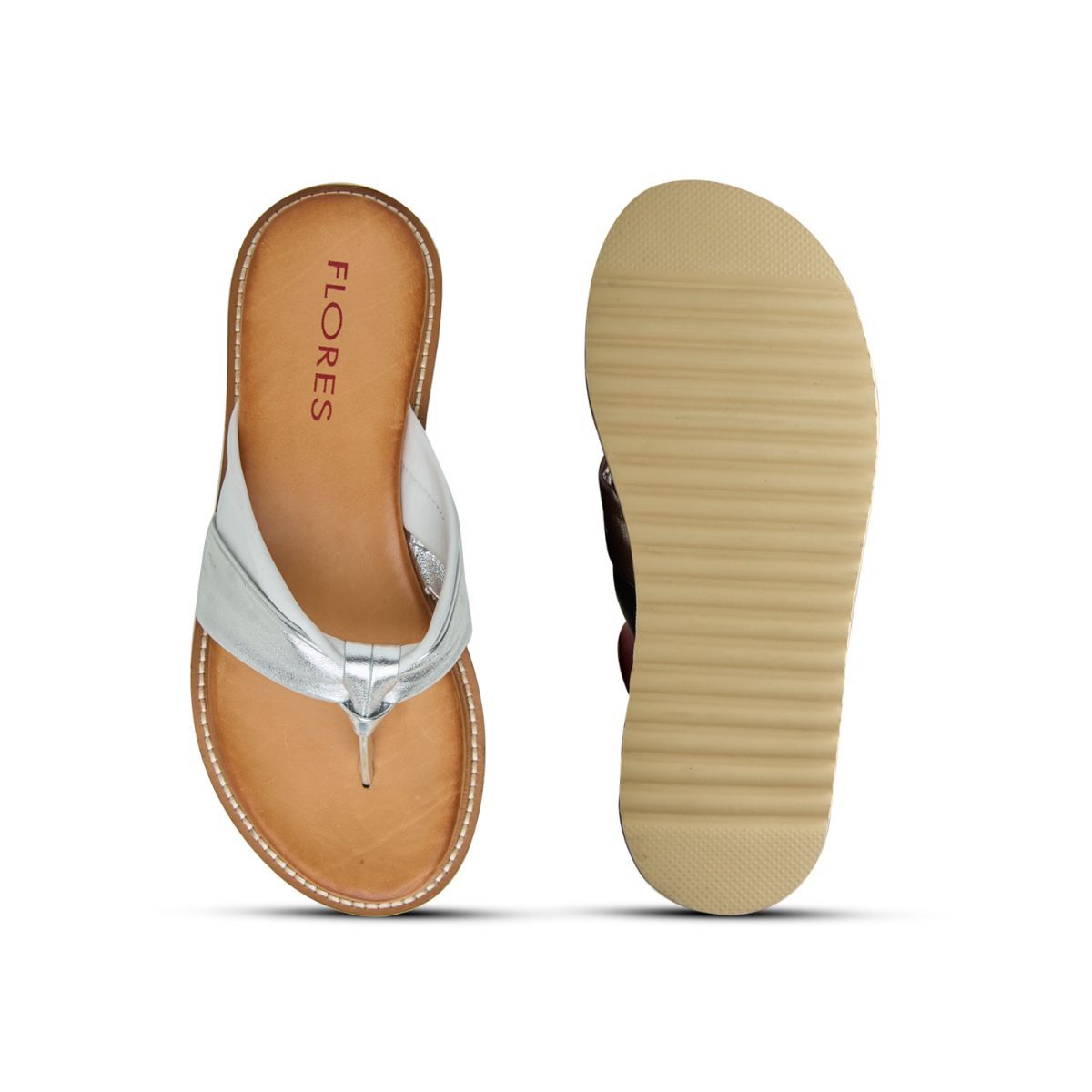 Buy Peach Flores Peru Leather Silver Sandals Online