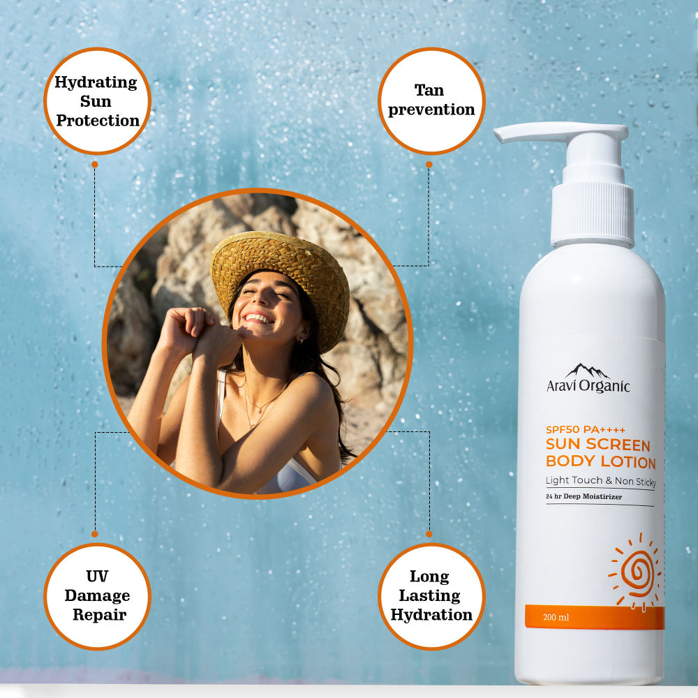 Buy Aravi Organic SPF 50PA+++ Sunscreen Body Lotion For Non-Sticky ...