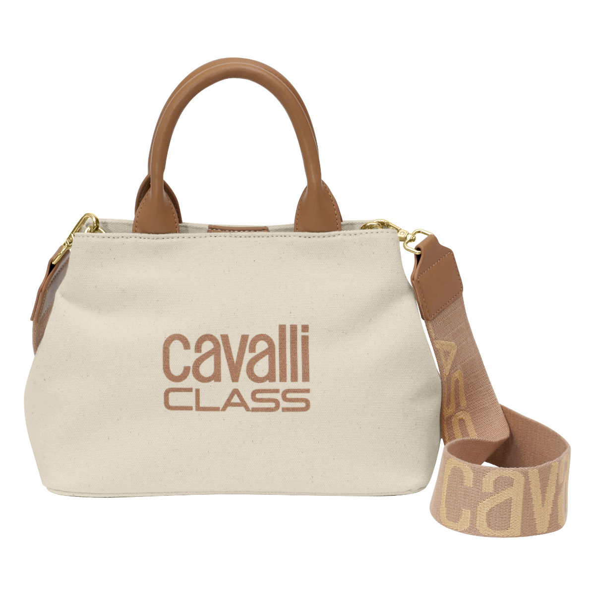 Buy Cavalli Class Pamela Canvas Brown Handbag With Detachable Strap Online